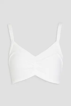 Autumn Cashmere Gathered Ribbed Cotton Bra Top - White