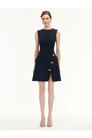 Oscar De La Renta Bow Button Split Skirt Dress