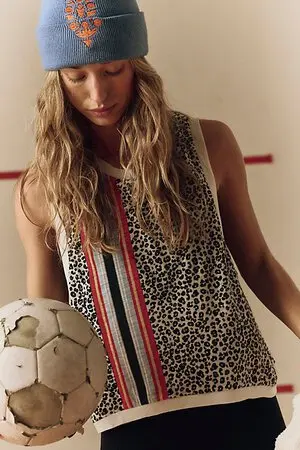 Free People FP Movement Printed Tank Top Mini Leopard Ivory Combo