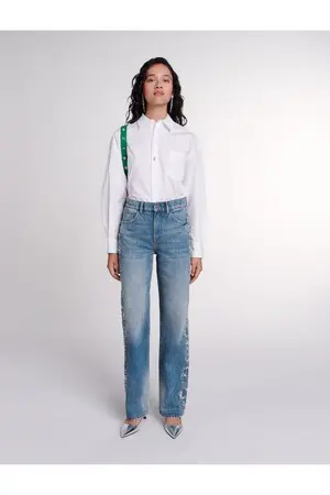 Maje Embroidered Wide-leg Jeans