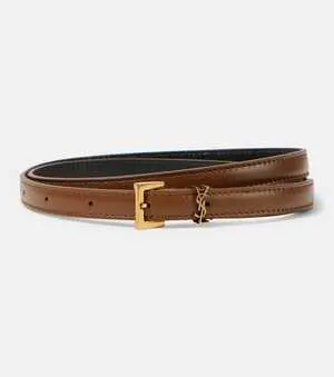 Saint Laurent Cassandre Extra-slim Leather Belt - Brown
