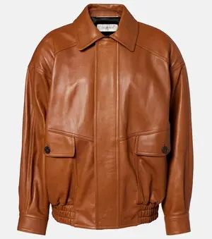 Saint Laurent Oversized Leather Bomber Jacket - Brown