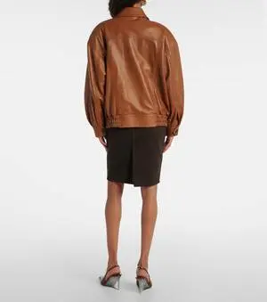 Saint Laurent Oversized Leather Bomber Jacket - Brown