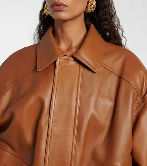 Saint Laurent Oversized Leather Bomber Jacket - Brown