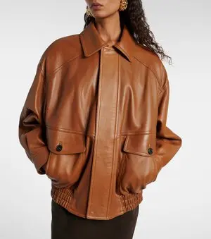 Saint Laurent Oversized Leather Bomber Jacket - Brown