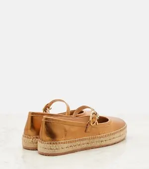 GIANVITO ROSSI Elda Metallic Leather Espadrilles - Gold