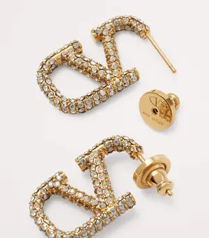 Valentino Garavani Crystal Vlogo Signature Hoop Earrings - Gold