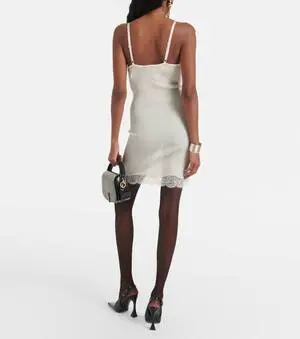 Saint Laurent Lace-trimmed Silk Minidress - White