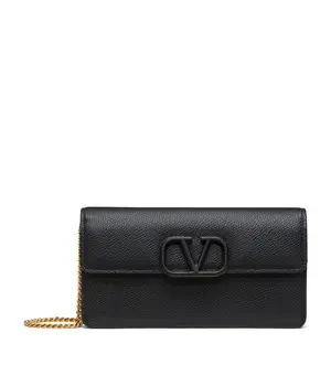 Valentino Garavani Leather Vlogo Signature Chain Wallet - Black