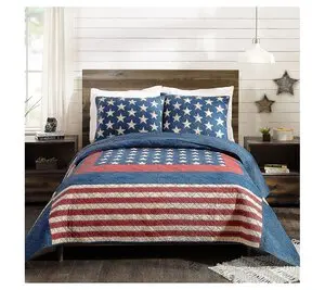 MODERN HEIRLOOM Americana Patch 3pc King Quilt Set - One-color