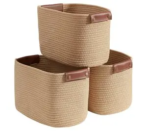 ORNAVO HOME 3pk Cotton Rope Storage Shelf Baske Ts W/ Handles - One-color