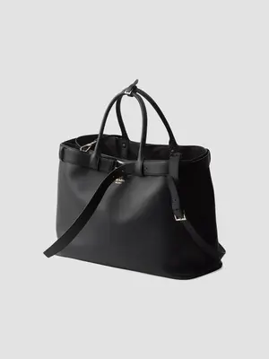 Prada Buckle Leather Bag With Belt - Black