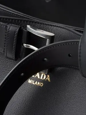 Prada Buckle Leather Bag With Belt - Black