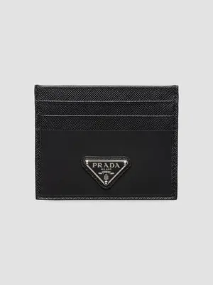 Prada Re-nylon And Saffiano Leather Card Holder - Black