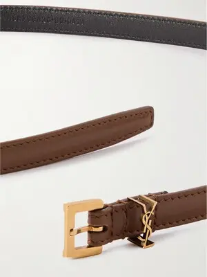 Saint Laurent Cassandre Leather Belt - Brown