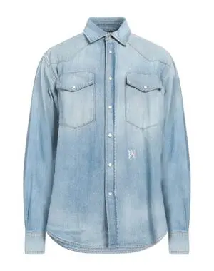 Palm Angels Denim Shirt Size Cotton, Leather - Blue