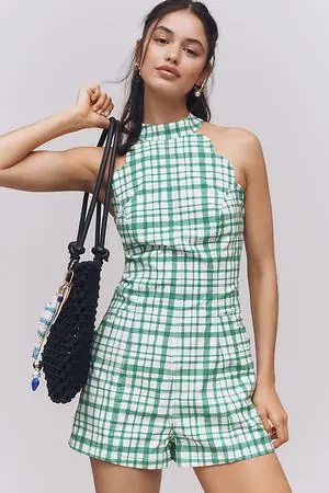 Anthropologie Scallop Halter Romper - Green