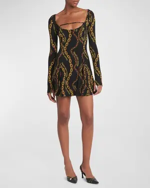 versace gold chain dress 2007 Versace Smokey Metallic Stretch Silk Chain Straps Hourglass Gown main image 1