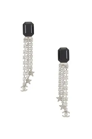 Chanel Rhinestone Dangle Earrings - Silver