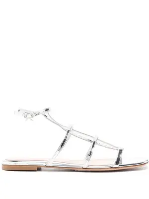 GIANVITO ROSSI Metallic Leather Flat Sandals - Silver