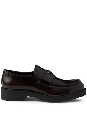 Prada Logo-plaque Leather Loafers - Brown