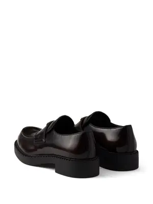 Prada Logo-plaque Leather Loafers - Brown