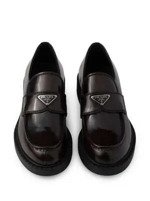 Prada Logo-plaque Leather Loafers - Brown