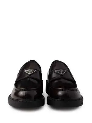 Prada Logo-plaque Leather Loafers - Brown