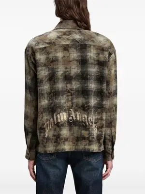 Palm Angels Logo-print Check-pattern Shirt - Grey