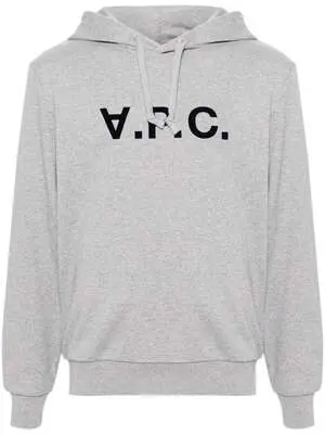 A.p.c. Flocked-logo Cotton Hoodie - Grey