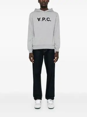 A.p.c. Flocked-logo Cotton Hoodie - Grey
