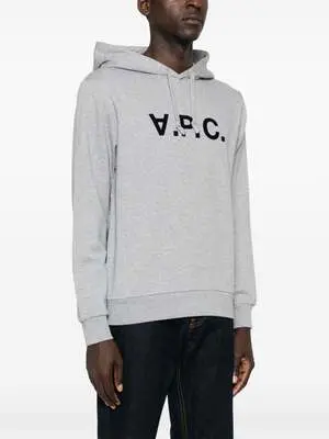 A.p.c. Flocked-logo Cotton Hoodie - Grey