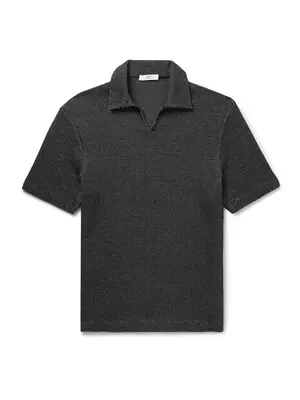 Mr P. Waffle-knit Cotton Polo Shirt - Black