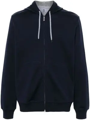 Brunello Cucinelli Zip-up Jersey Hoodie - Blue