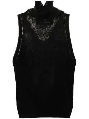 Ermanno Scervino Lace-panel Fine-knit Top - Black