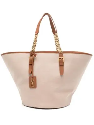 Saint Laurent Cassandre-tag Canvas Tote Bag - Neutrals