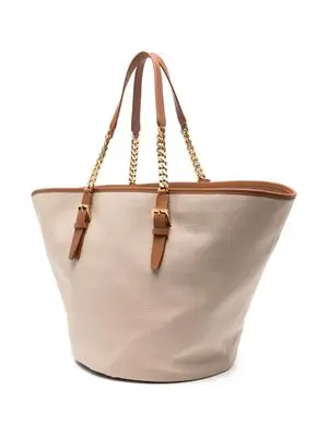Saint Laurent Cassandre-tag Canvas Tote Bag - Neutrals