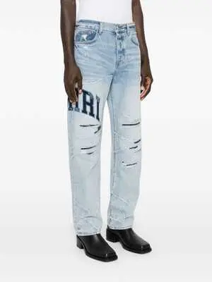 Amiri Varsity Logo Straight-leg Jeans - Blue