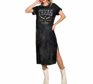 HRT & LUV Texas Rhinestone Tshirt Dress In - Black