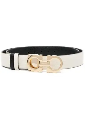FERRAGAMO Ferragamo Gancini Buckle Reversible Leather Belt White