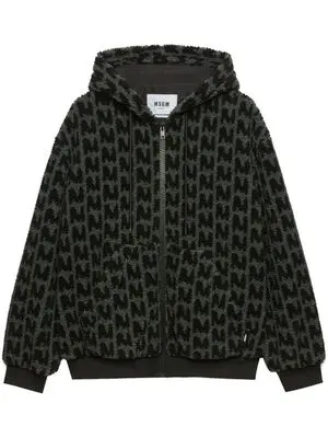 MSGM Towelled Finish Logo-patterned Zipped Hoodie