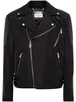 Philipp Plein Padded-detail Leather Biker Jacket - Black