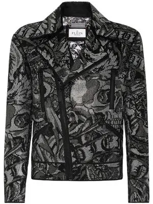 Philipp Plein Tattoo-print Biker Jacket - Black