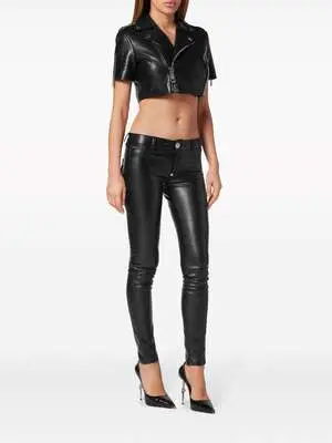 Philipp Plein Leather Cropped Biker Jacket