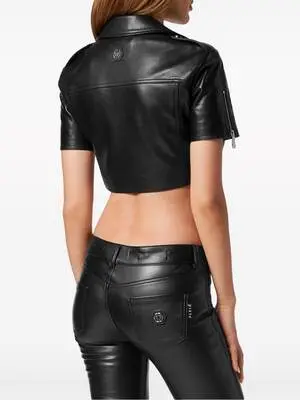 Philipp Plein Leather Cropped Biker Jacket