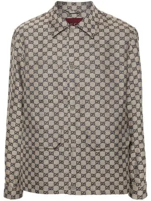 Gucci Gg Linen Blend Canvas Jacket - Neutrals