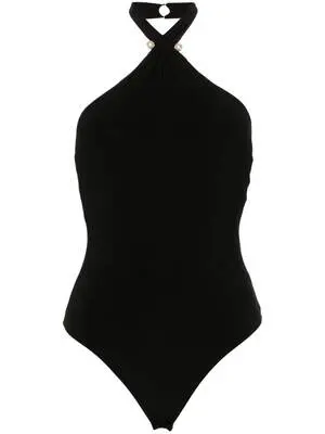 NISSA Faux-pearl Halterneck Bodysuit - Black
