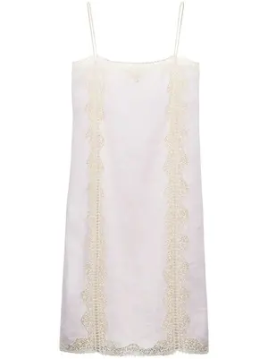 Prada Lace-trimmed Linen Midi Dress