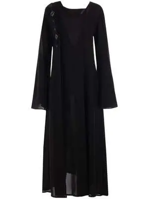 Yohji Yamamoto Silk Embroidered Asymmetric Dress - Black