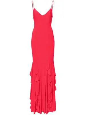 NISSA Ruffled Chiffon Maxi Dress - Red
